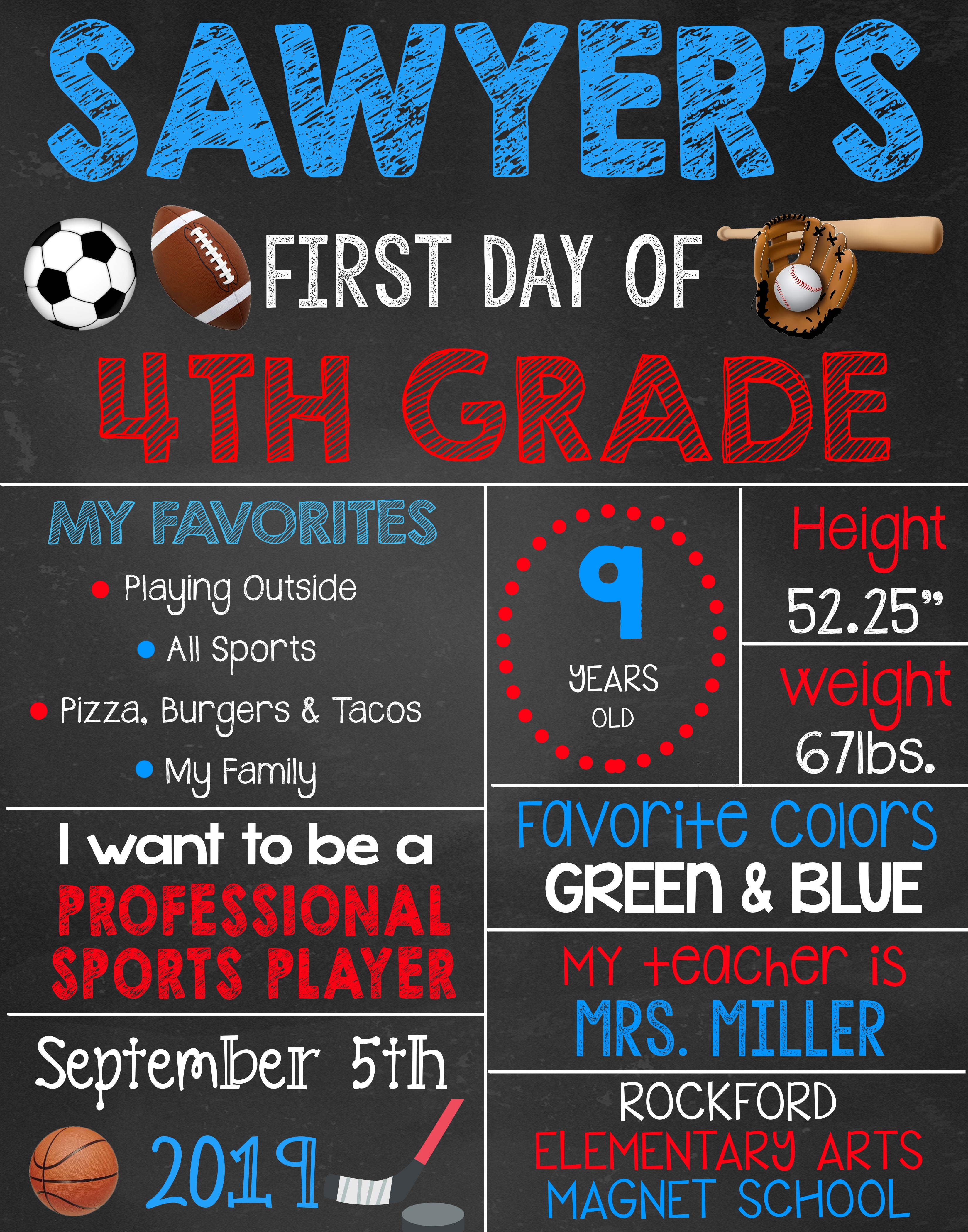 Sports First Day of School Sign – DesignsbyDes